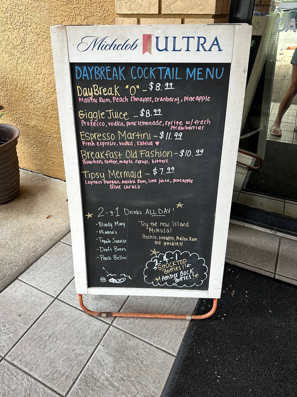 Menu at Daybreak Cafe, Tarpon Springs