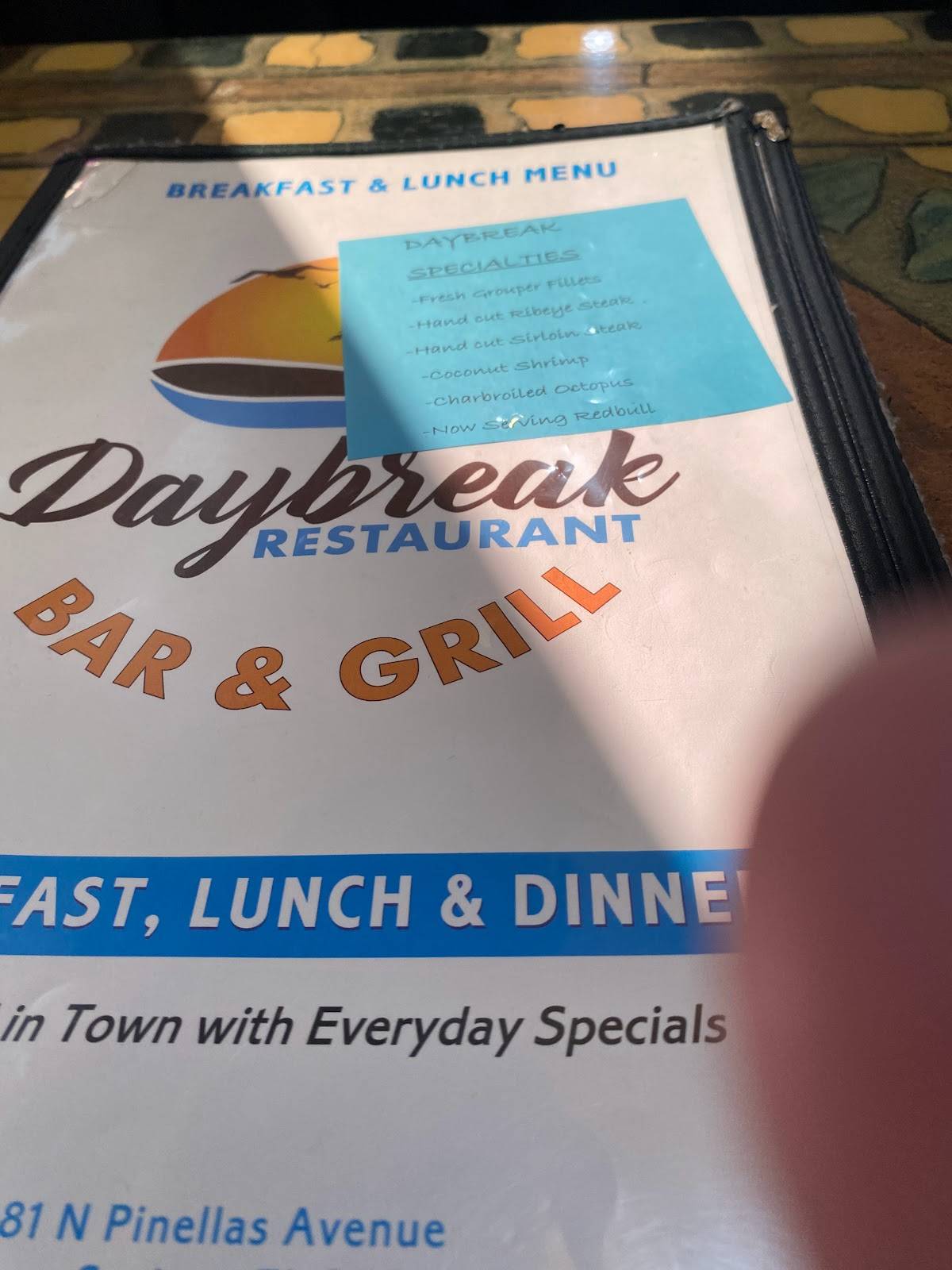Menu at Daybreak Cafe, Tarpon Springs