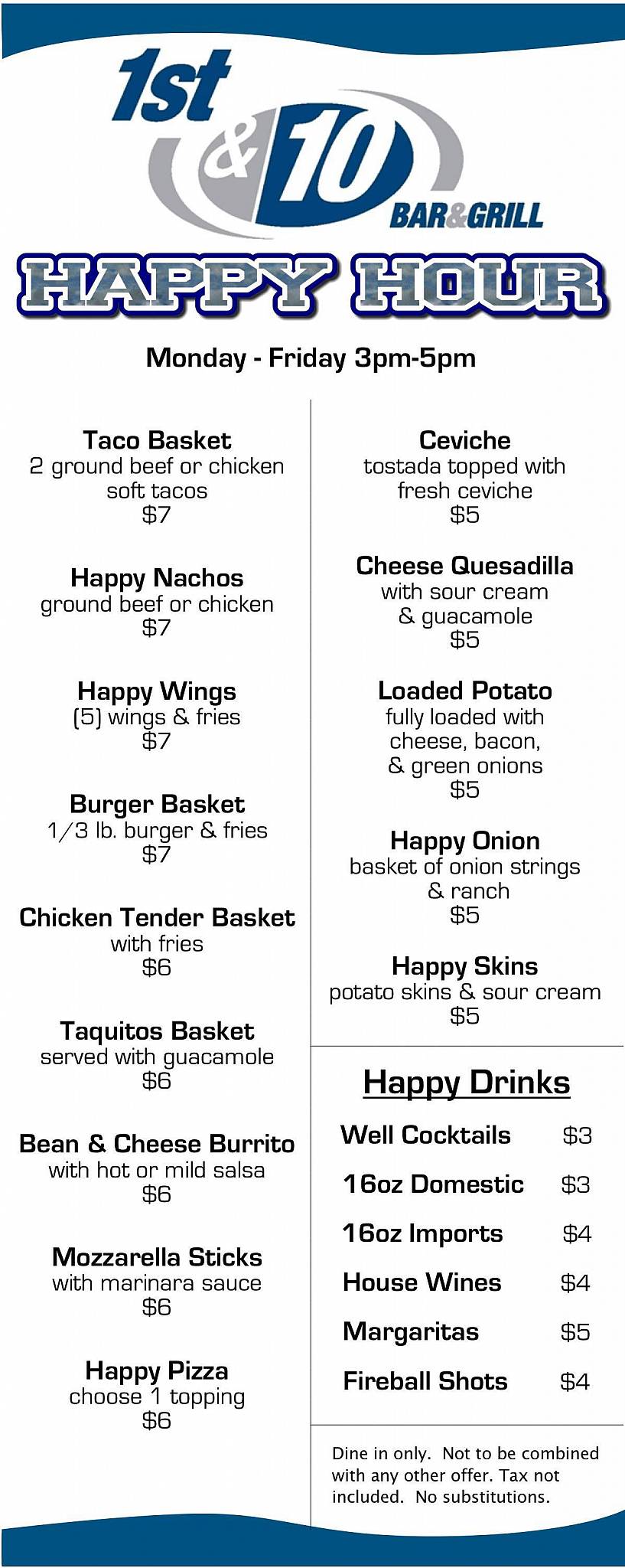 Menu at 1st & 10 Bar and Grill, Dayton