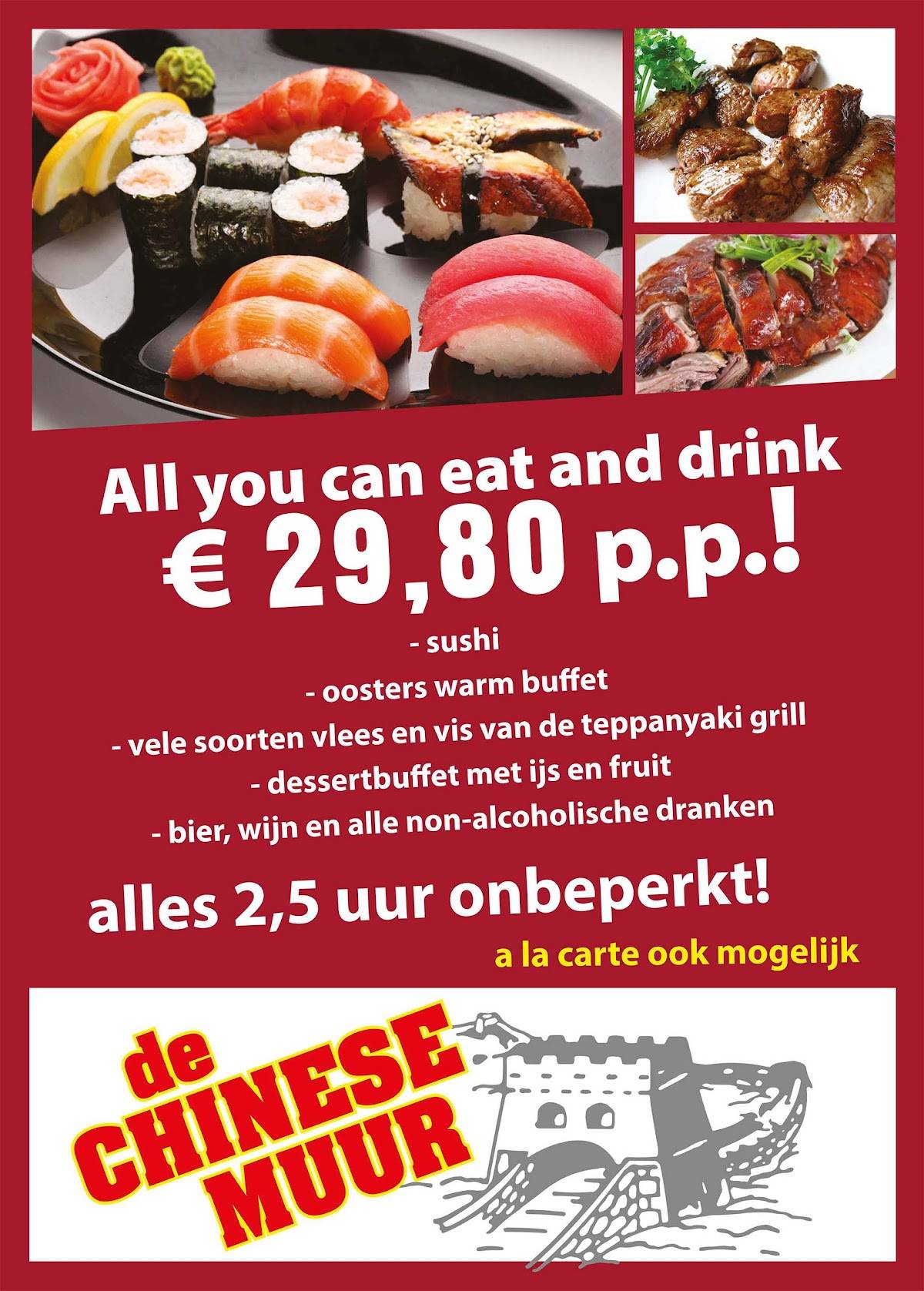 Speisekarte von De Chinese Muur, Den Helder, Beatrixstraat 38