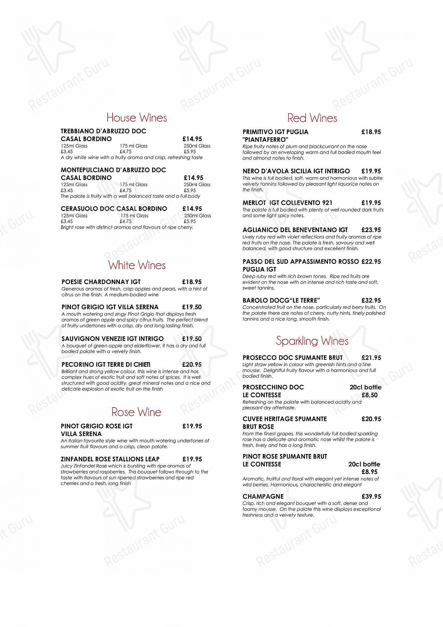 Menu at Da-Zero restaurant, Chester-le-Street