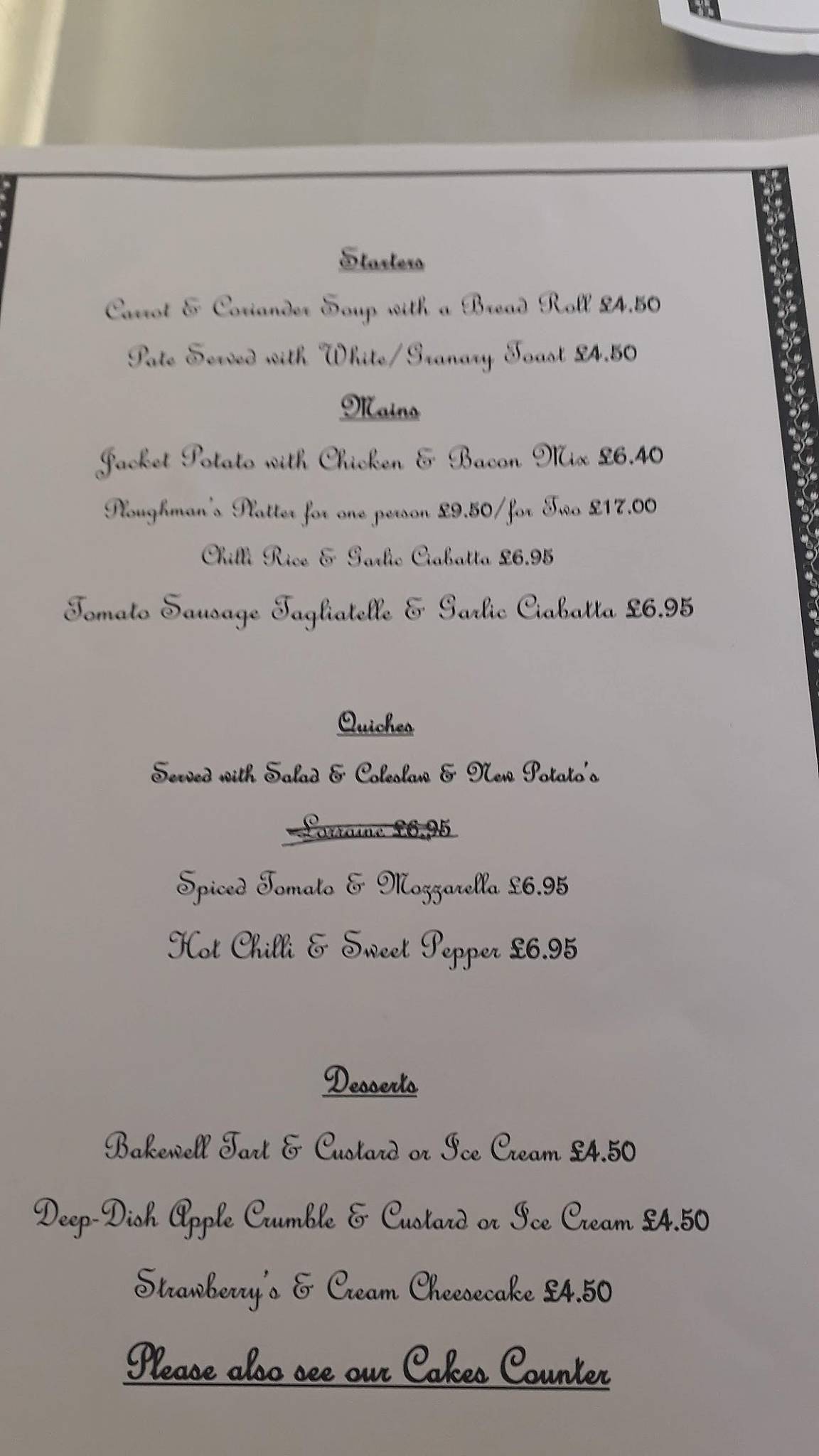 Menu at Deer Park Farm Tea Room cafe, Rotherham, 1 Arran Hill
