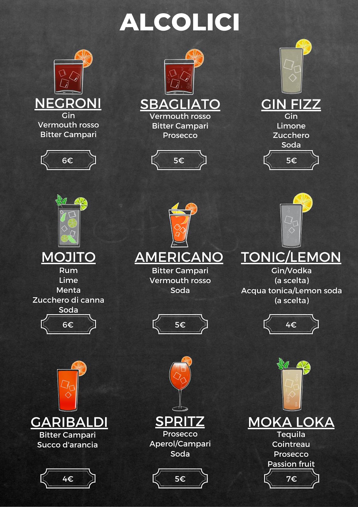 Menu da Deja-vù Bar, Roma