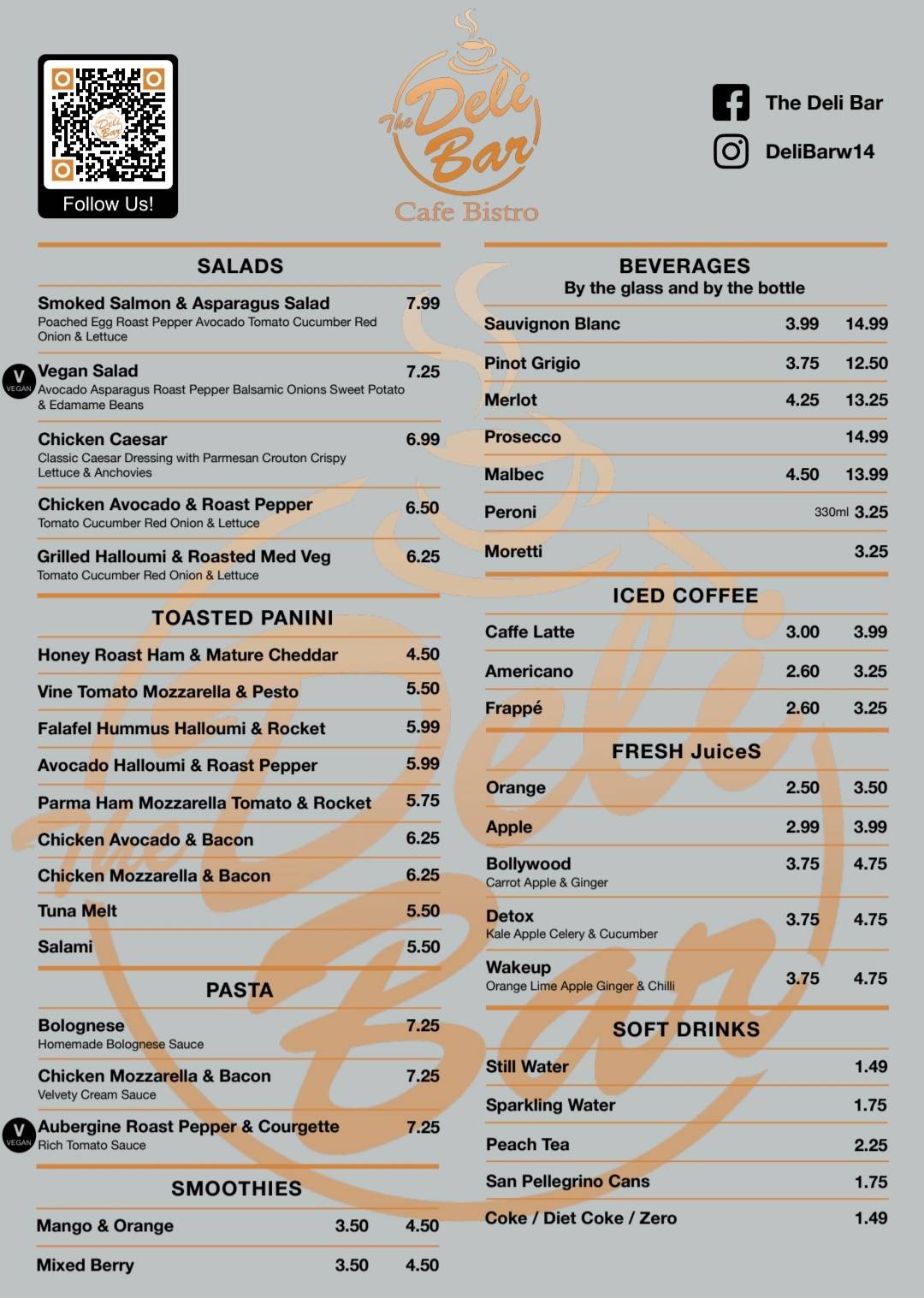 Menu at Deli Bar, London, 5 Charleville Rd