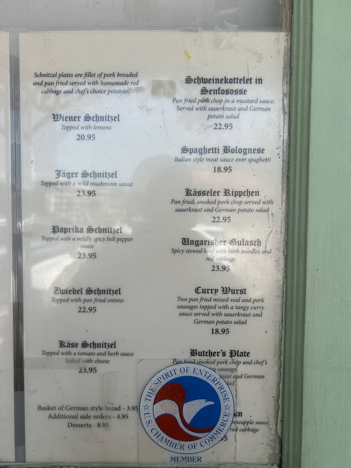 Menu at Der Lindenbaum pub & bar, Fredericksburg, 312 E Main St #4612