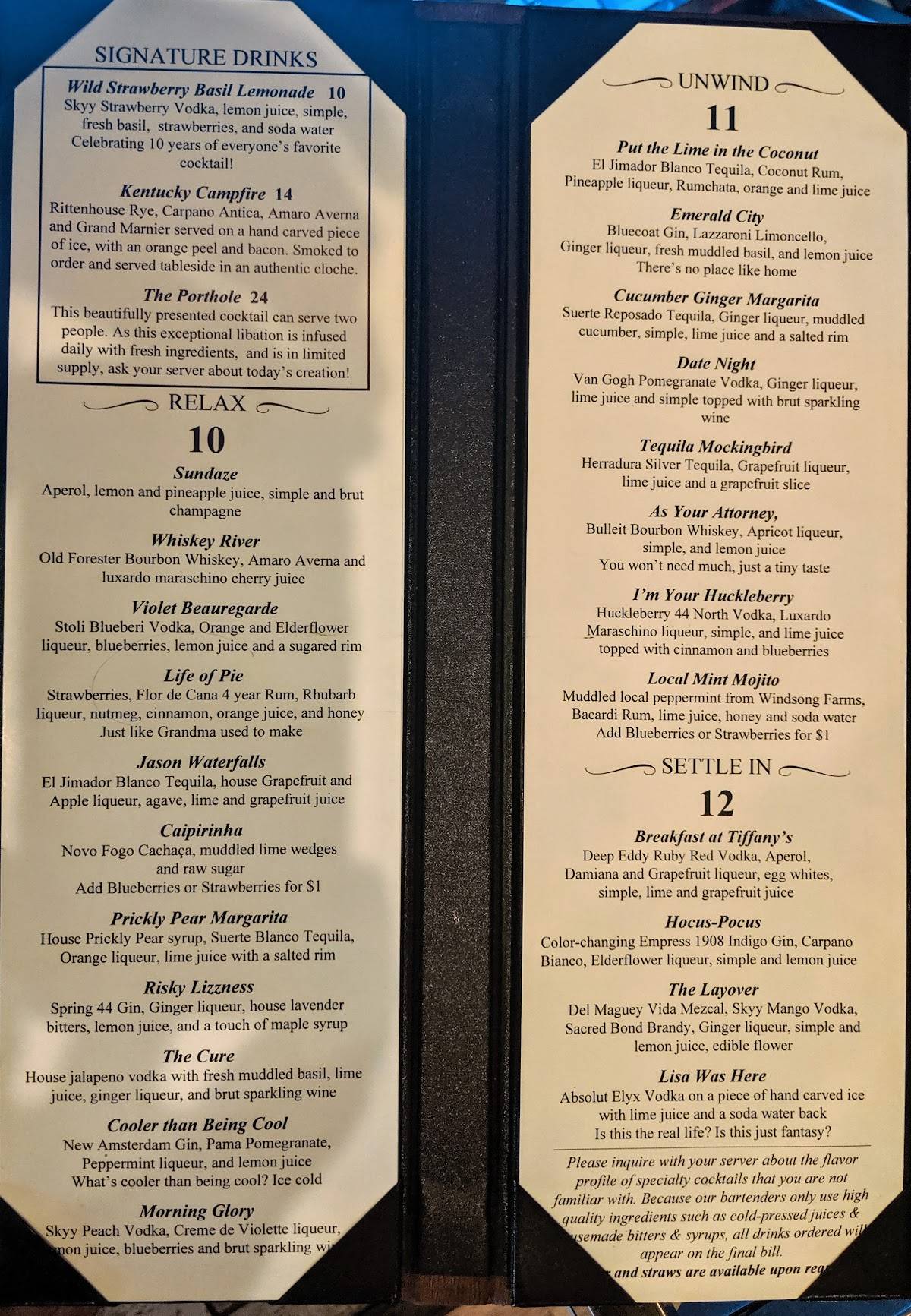 Menu at Derailed Pour House restaurant, Durango