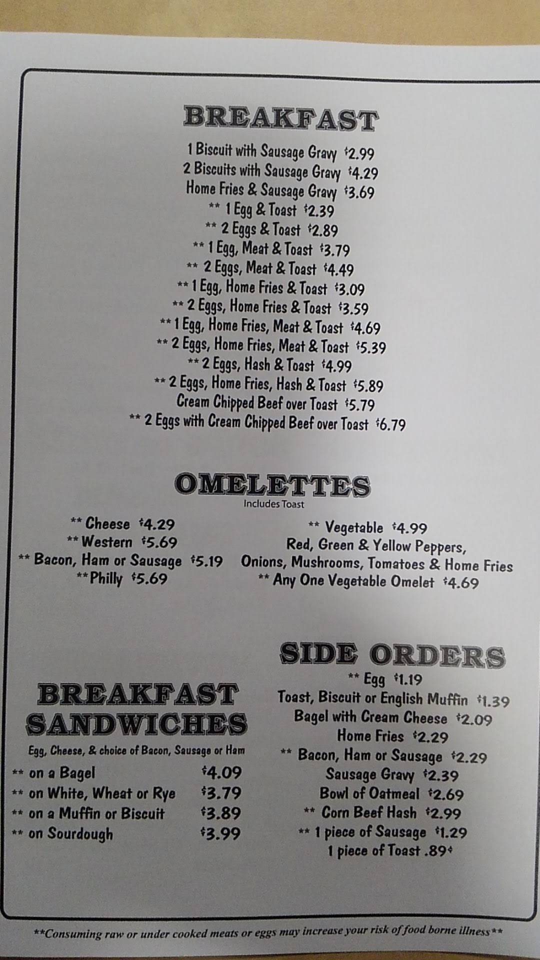 Menu at Derrick City Diner restaurant, Derrick City, 563 Derrick Rd