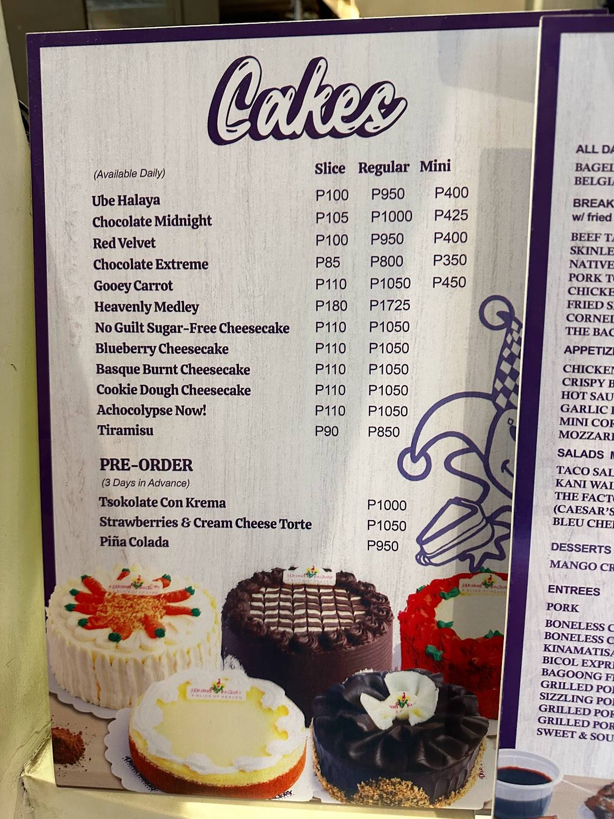 Menu at Dessert Factory desserts, Cebu City, 3rd level Terraces Ayala ...