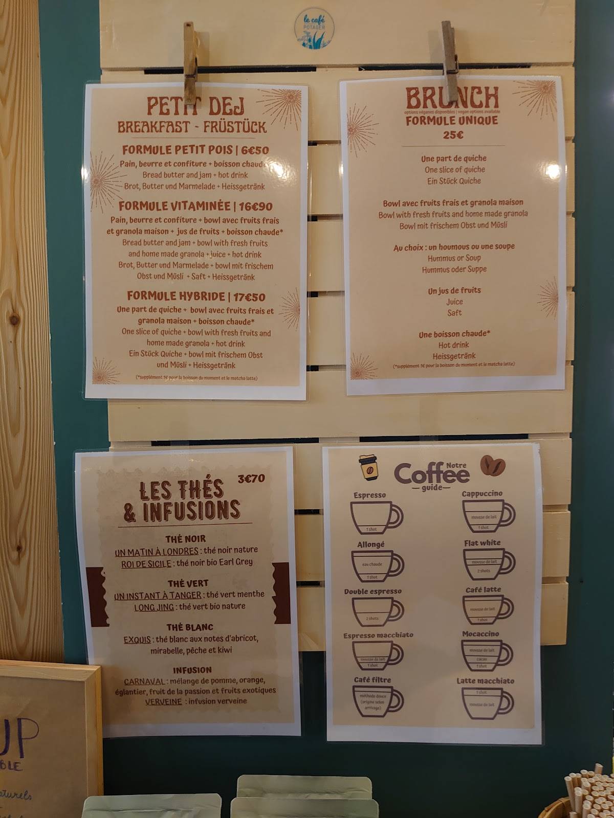 Menu at Le Café Potager, Strasbourg, 5 Rue des Francs-Bourgeois