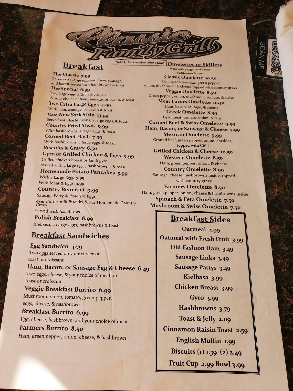 Menu at Classic Family Grill restaurant, Fraser