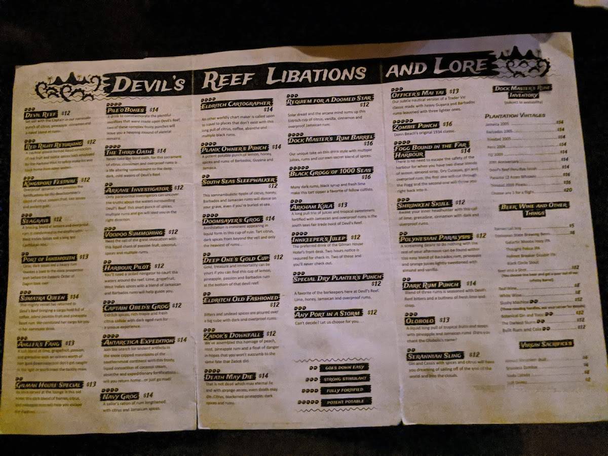 Menu at Devil's Reef pub & bar, Tacoma