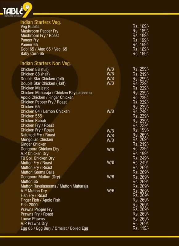 Menu at Di Table 9 Family Restaurant KT Road, Tirupati, Tirupati