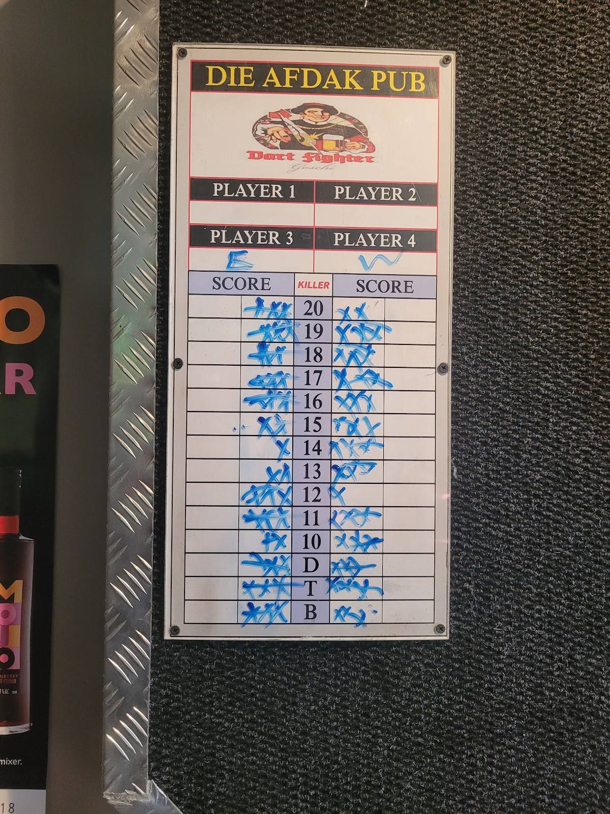 Menu at Die Afdak Pub, Cape Town