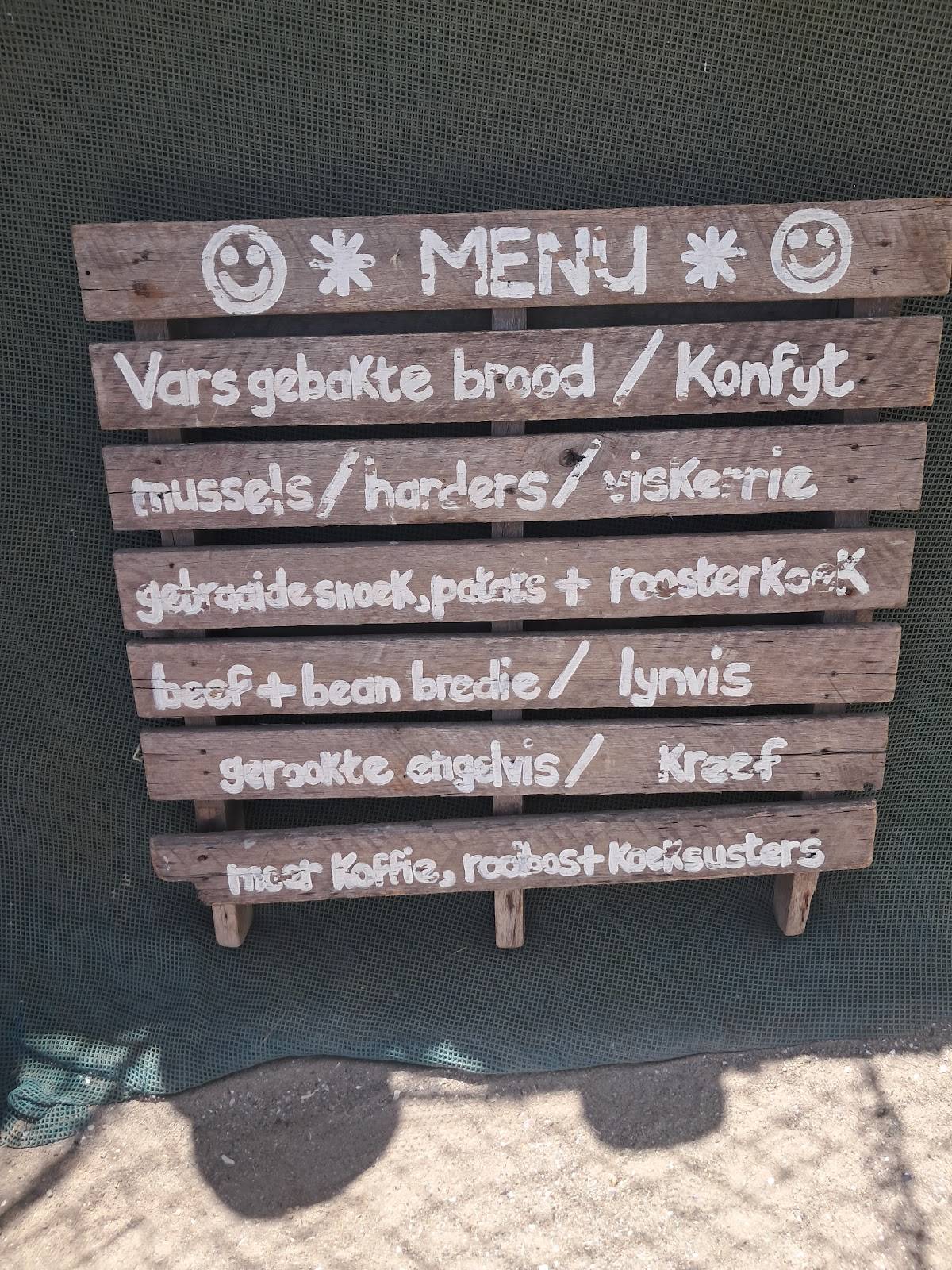 Menu at Die Strandloper restaurant, Langebaan