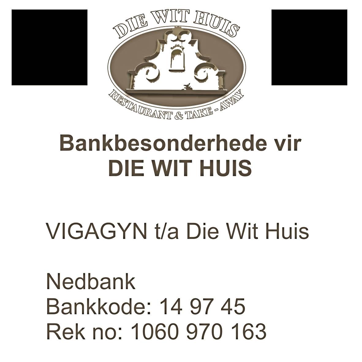 Menu at Die Wit Huis restaurant, Pretoria