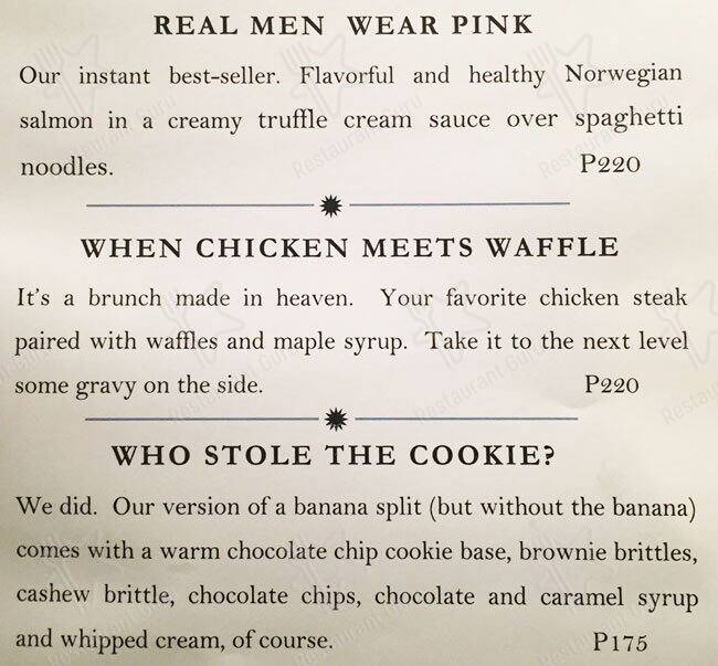 Menu at Dig-In Diner, Parañaque