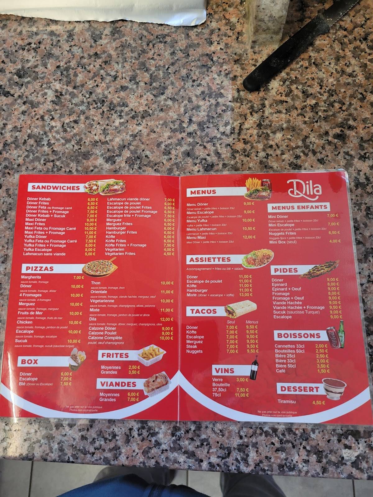 Menu at Dila Kebab, Wittelsheim