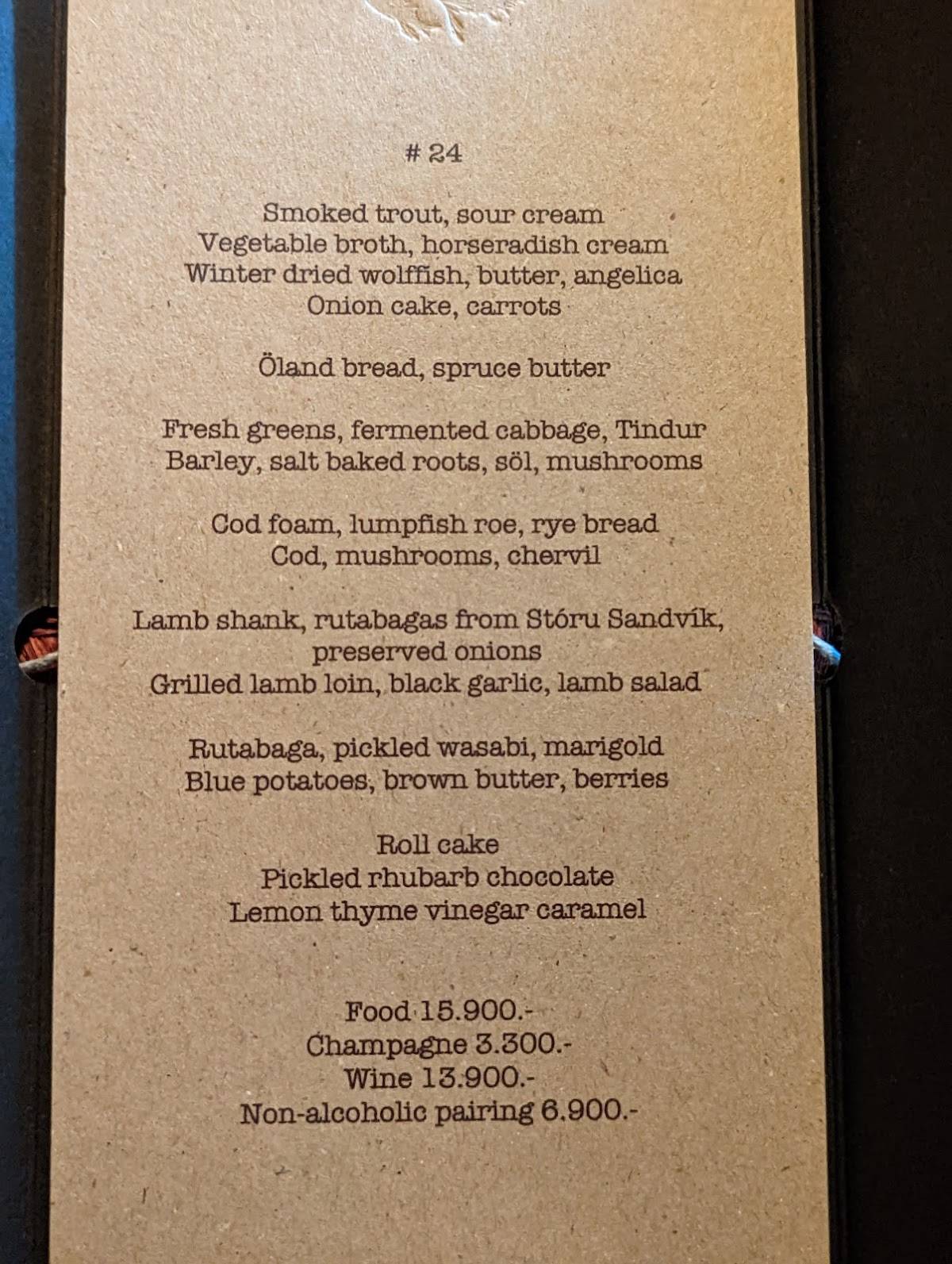Menu at Dill Restaurant, Reykjavík, Laugavegur 59
