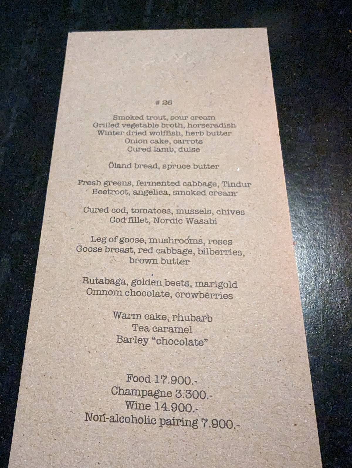 Menu at Dill Restaurant, Reykjavík, Laugavegur 59