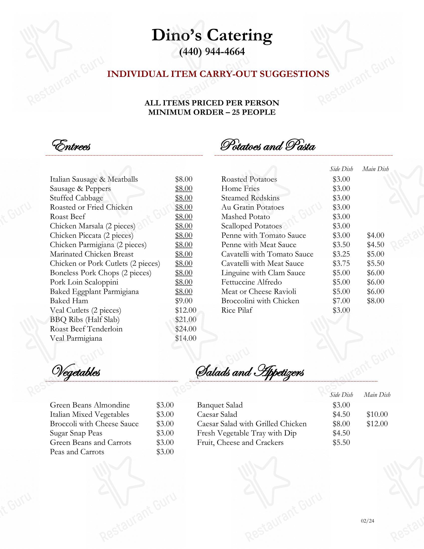 Menu at Dino's Restaurant, Willowick