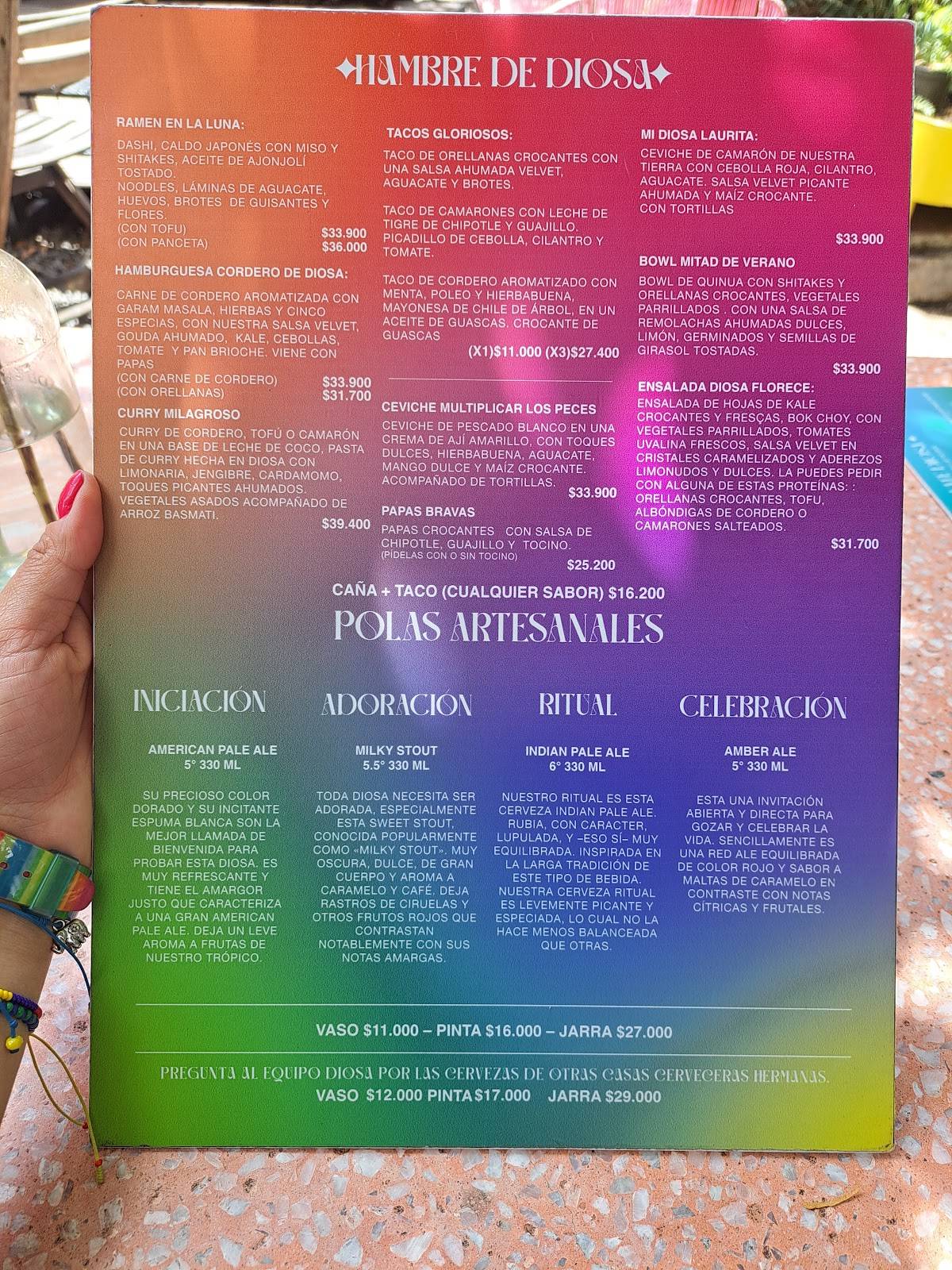 Carta del restaurante Diosa Cervecería, Bogotá