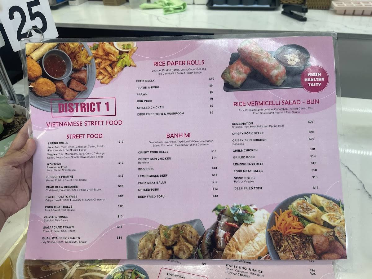 Menu at District 1 fast food, Fortitude Valley