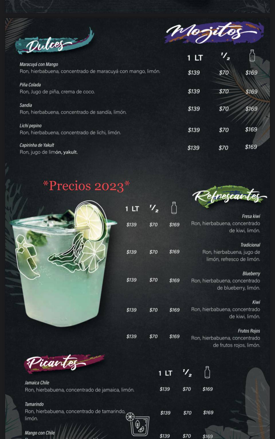 Carta del pub y bar Distrito mojito, Mexico