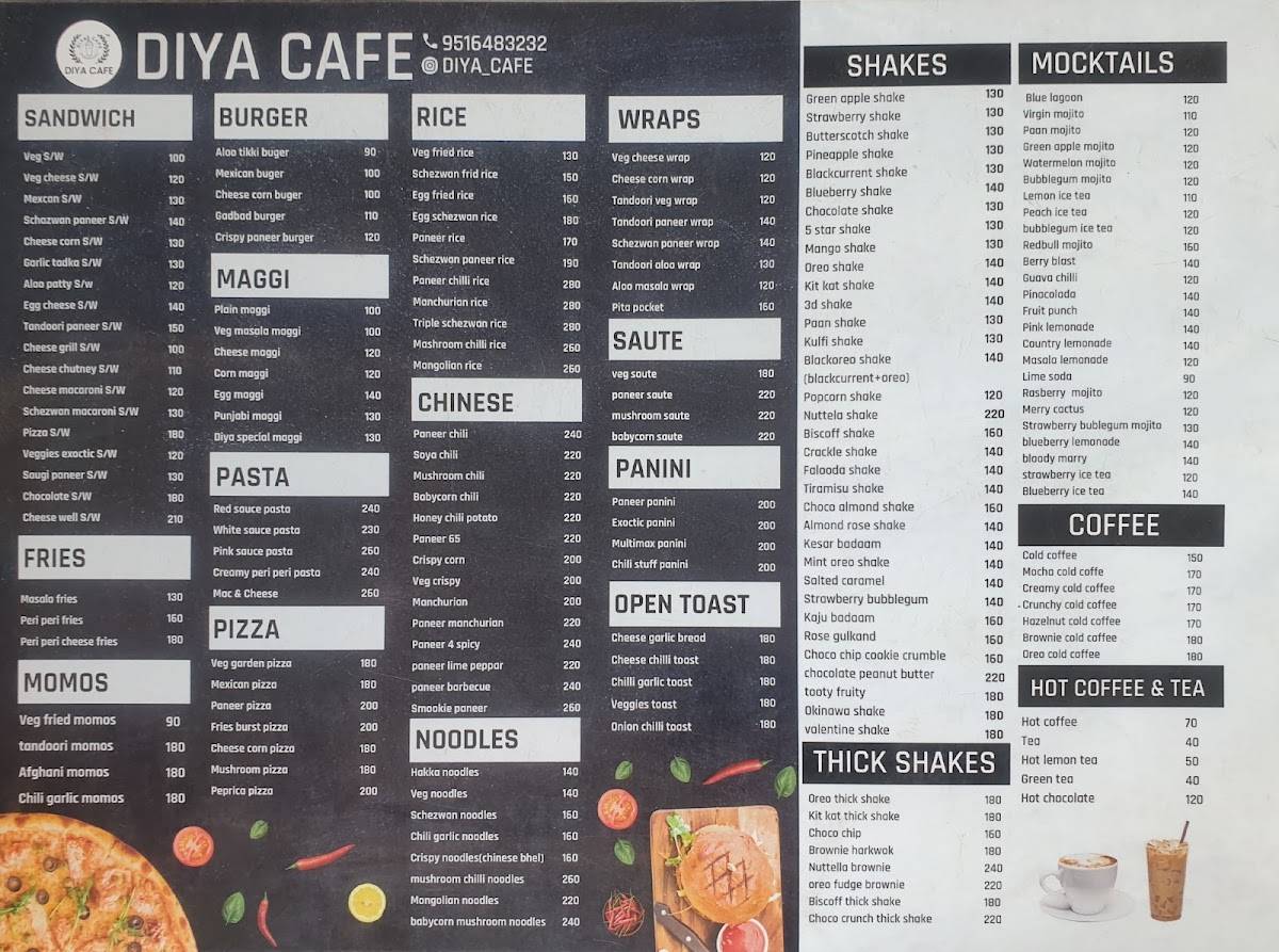 Menu at Diya Cafe, Raipur, 6MHP+634
