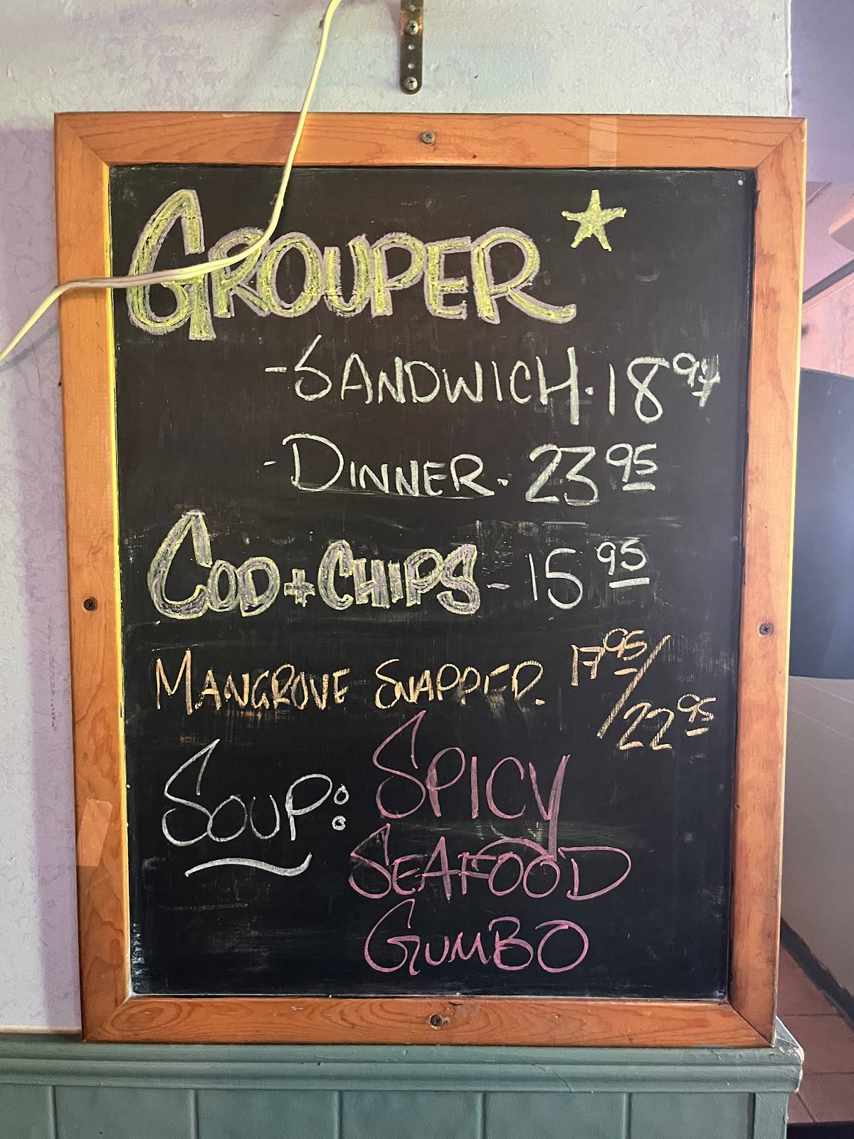 Menu at Dockside Dave's restaurant, Madeira Beach, Gulf Blvd