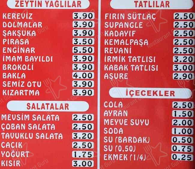 Menu at Doğa Lokantası, Istanbul, Şamlı Sk. No 32 D:C