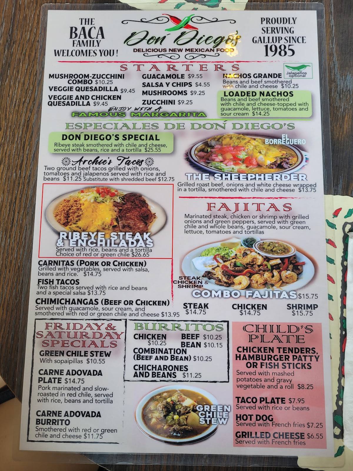 Menu at Don Diego's Restaurant & Lounge, Gallup