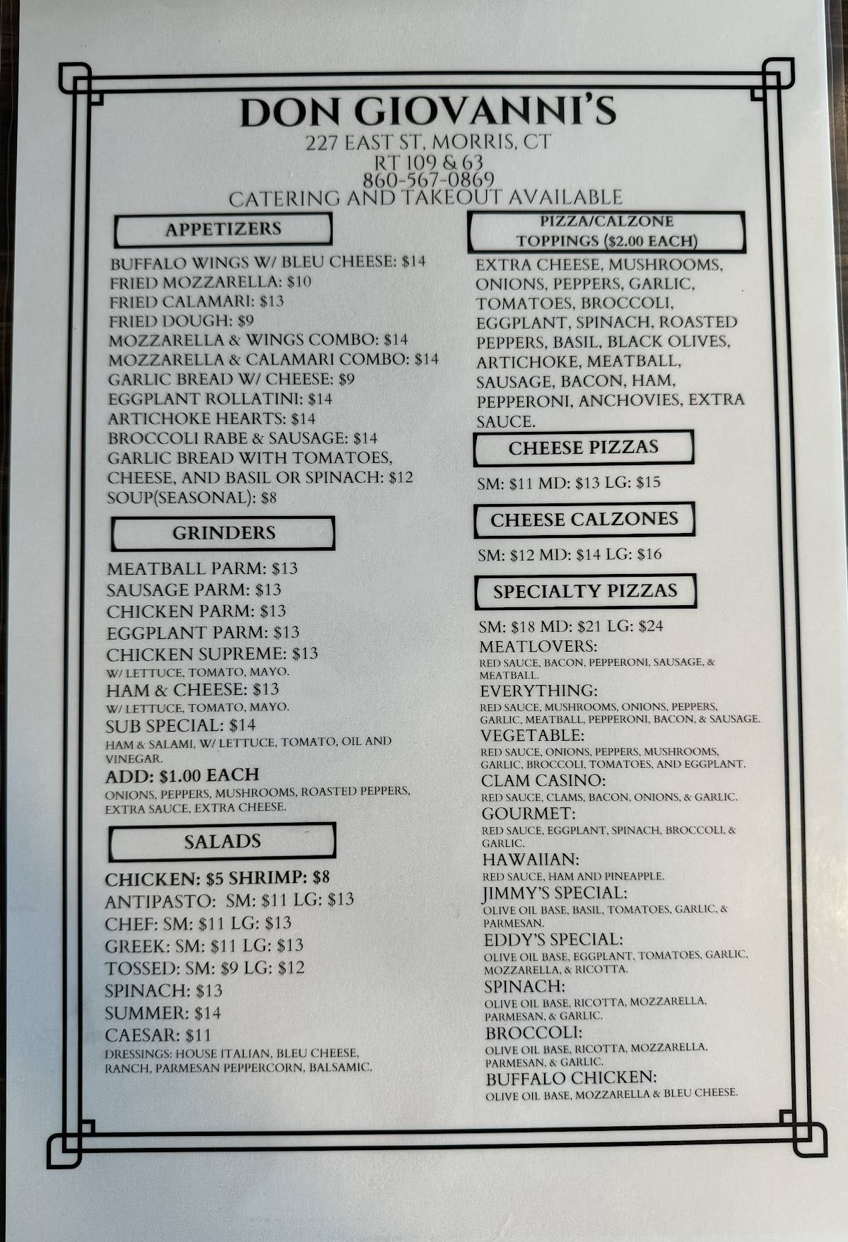 Menu at Don Giovanni's Restaurant, Morris