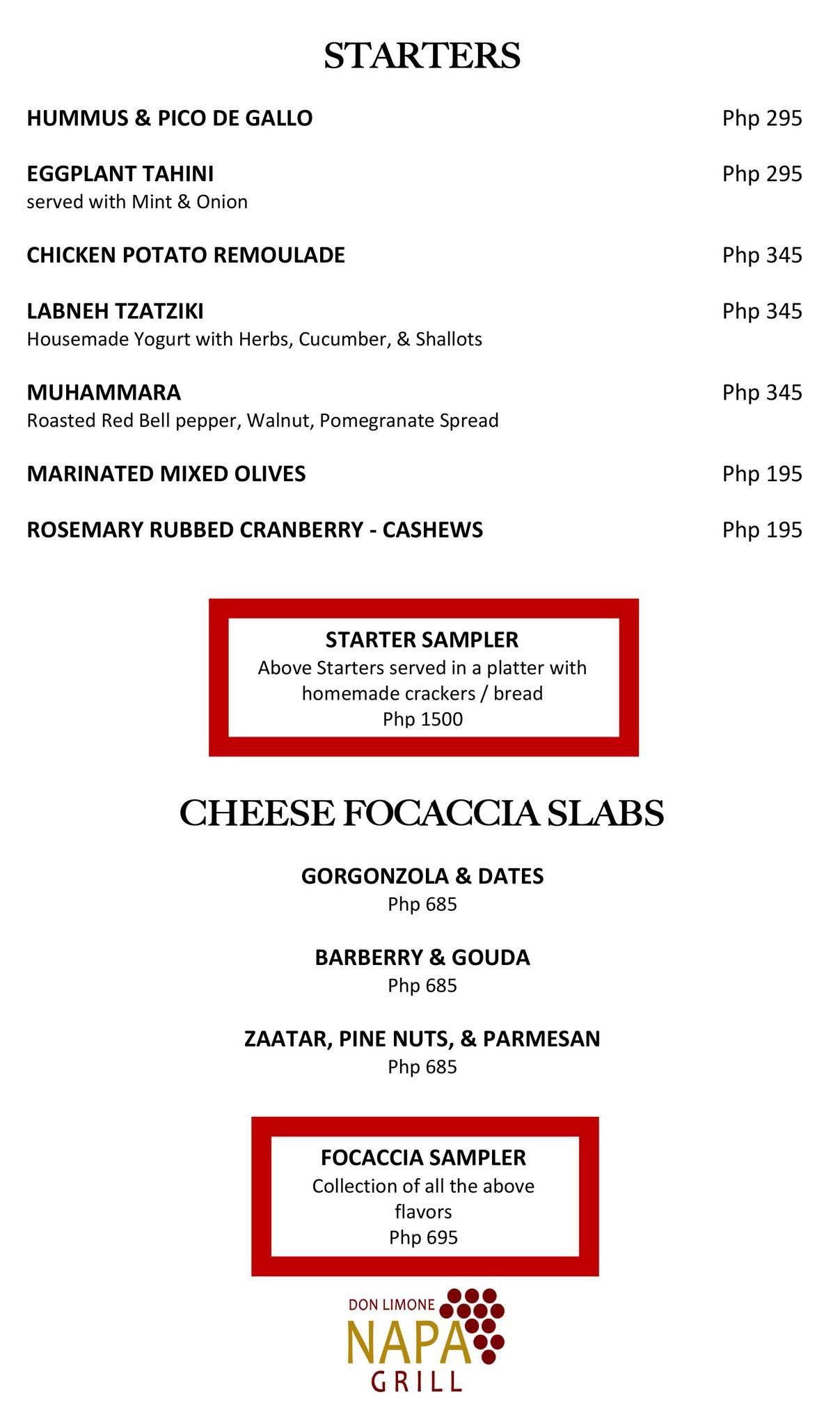 Menu at Don Limone Napa Grill restaurant, Tagaytay