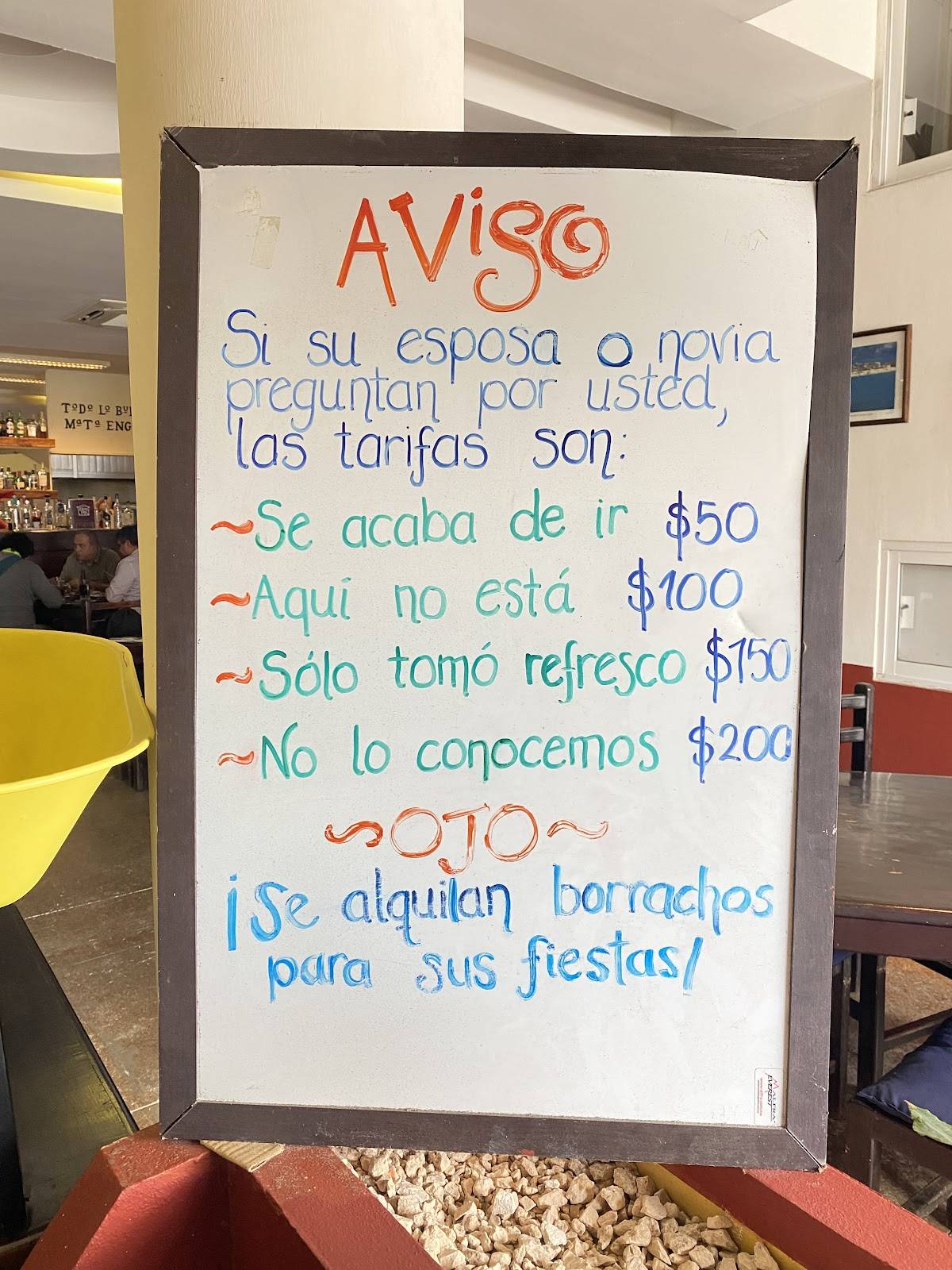 Carta del pub y bar Don PP, Playa del Carmen