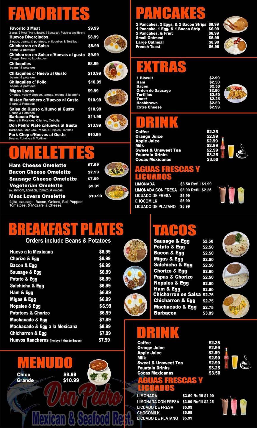 Menu at Don Pedro Mexican Restaurant, Weslaco