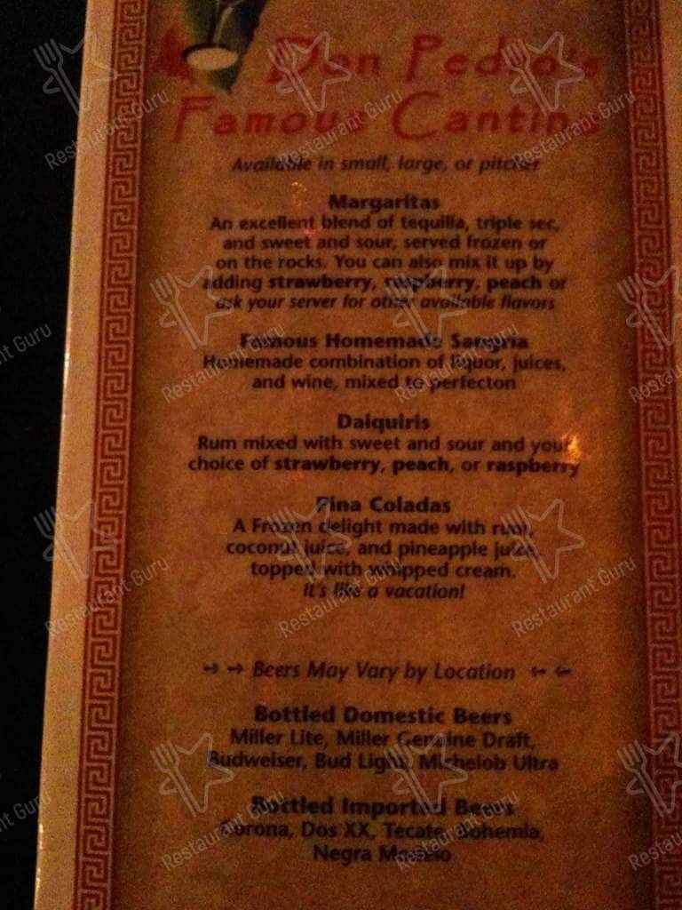 Menu at Don Pedro Restaurant, Saint John