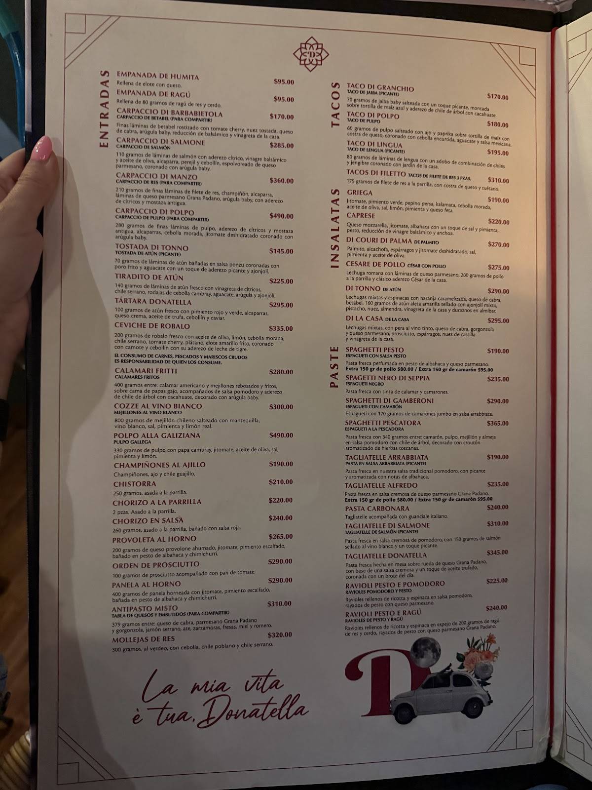 Carta del restaurante Donatella, Zapopan, Av. Niño Obrero 910