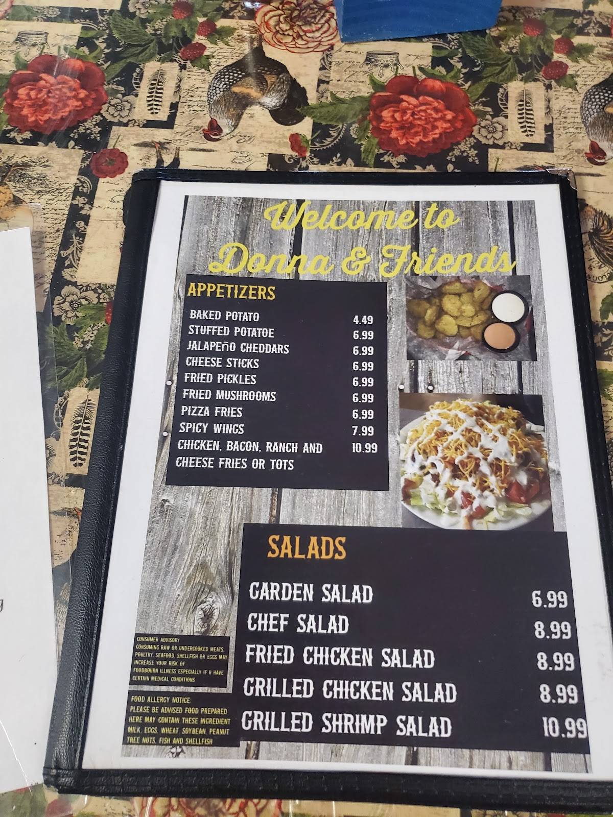 Menu at Donna and Friends restaurant, Muscle Shoals