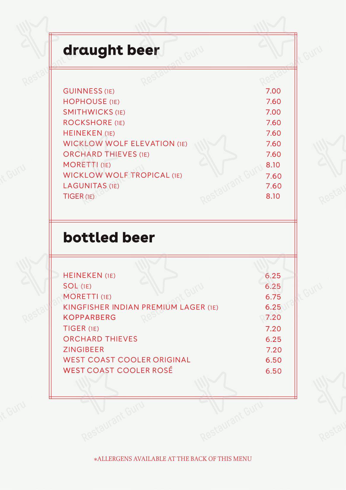 Menu at Doolally restaurant, Dublin