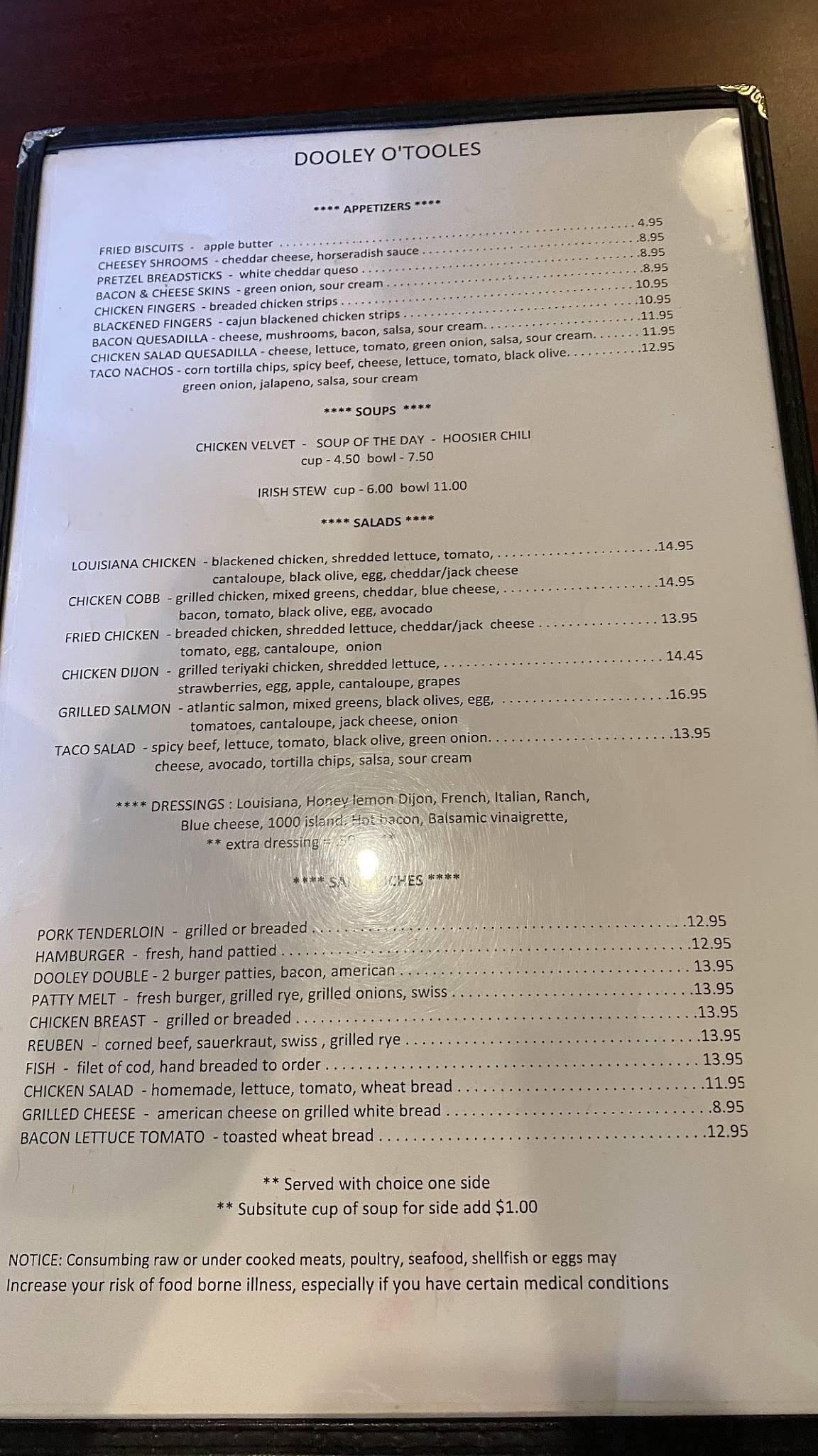 Menu at Dooley O'Toole's pub & bar, Carmel, 160 E Carmel Dr