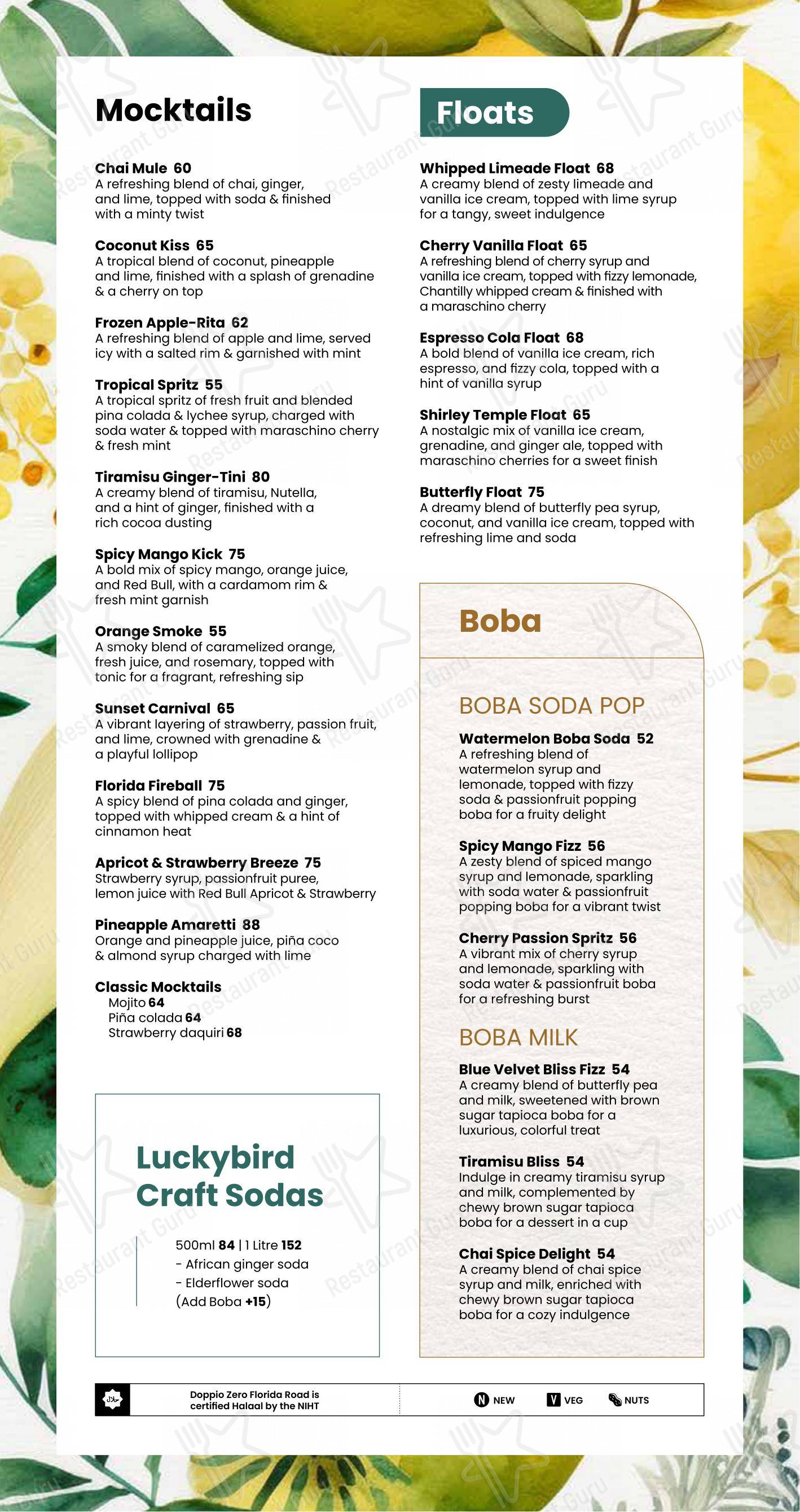 Menu at Doppio Zero Gqeberha restaurant, Port Elizabeth