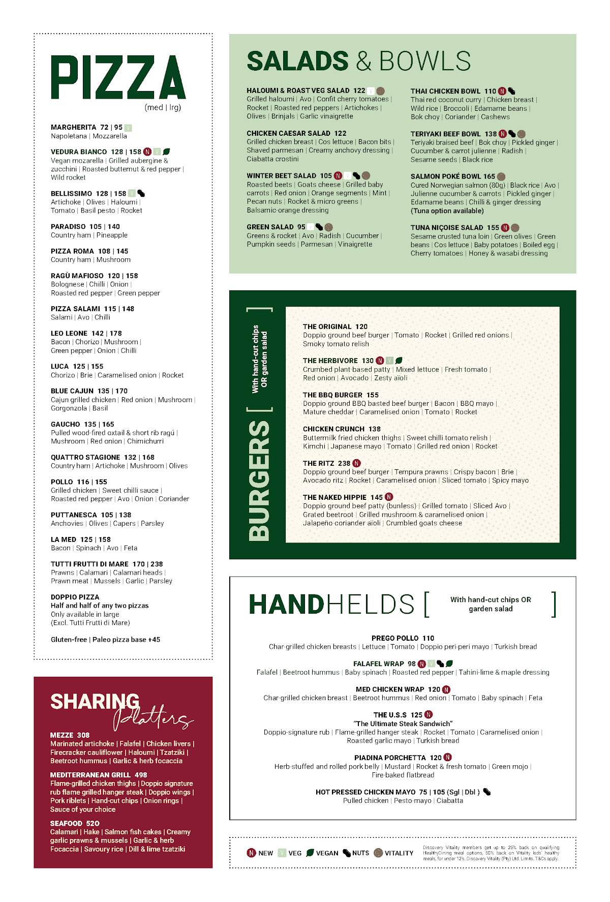 Menu at Doppio Zero PE restaurant, Port Elizabeth