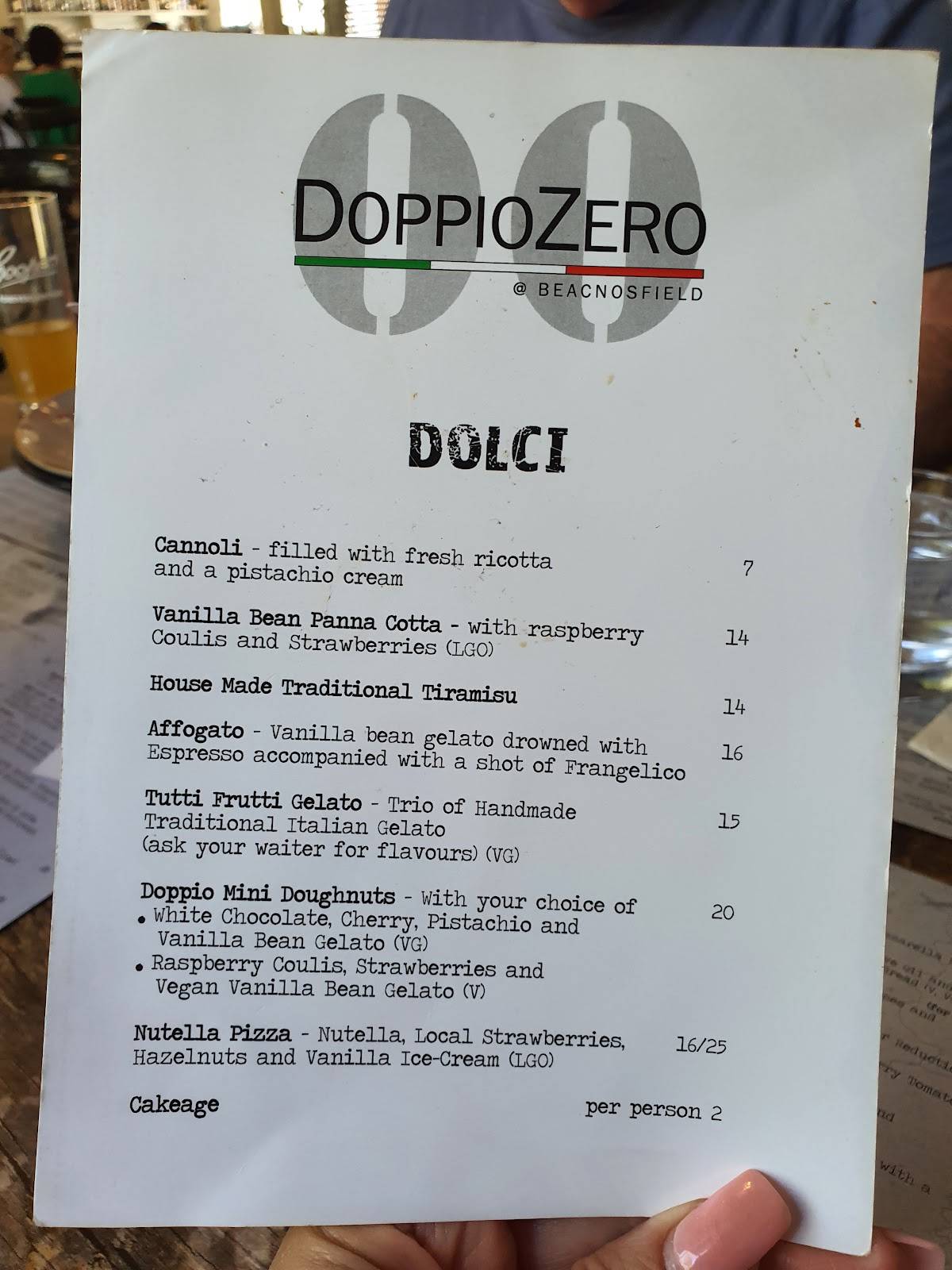Menu at DoppioZero Pizzeria & Wine Bar, Beaconsfield