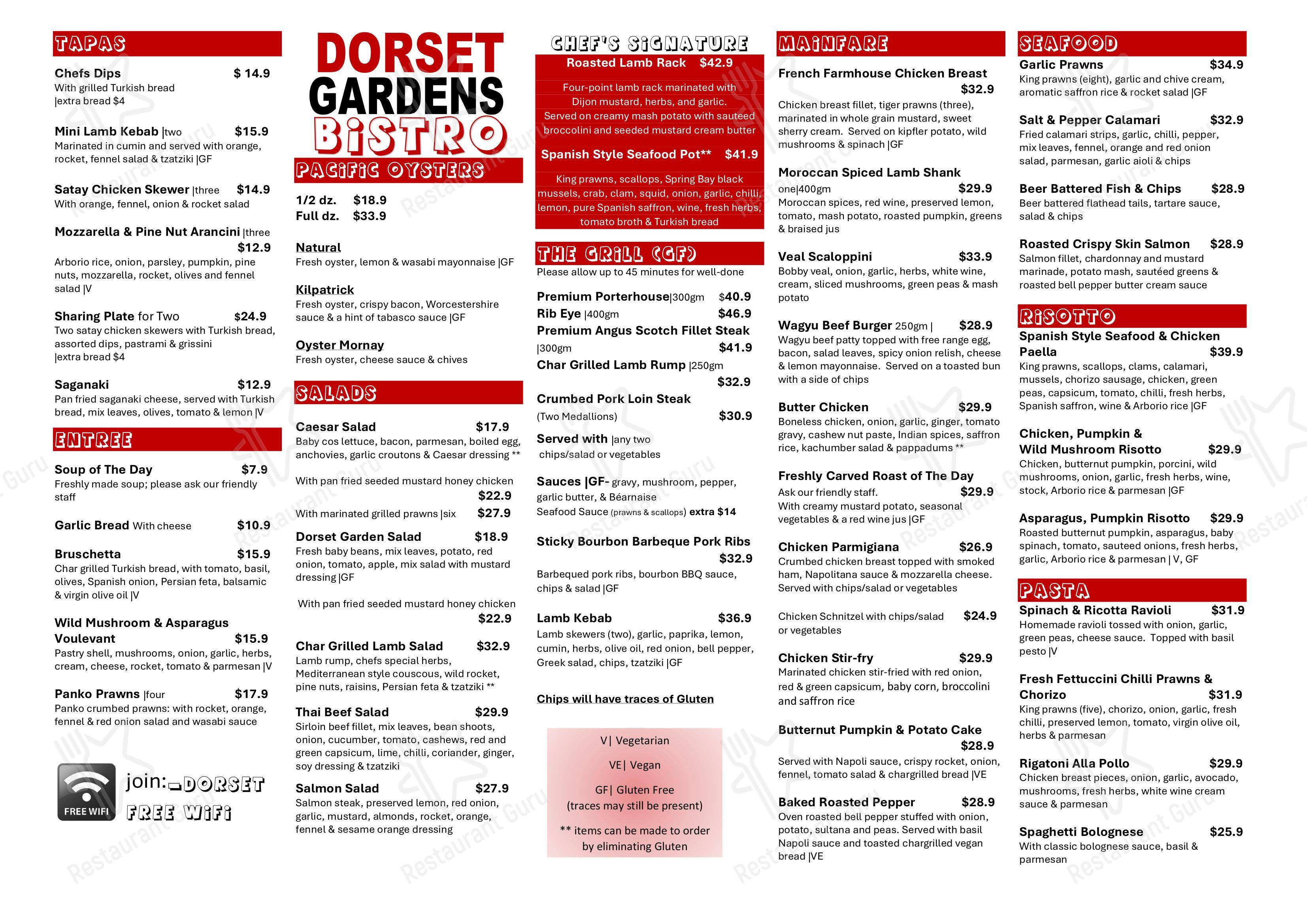 Menu at Dorset Gardens Hotel pub & bar, Croydon