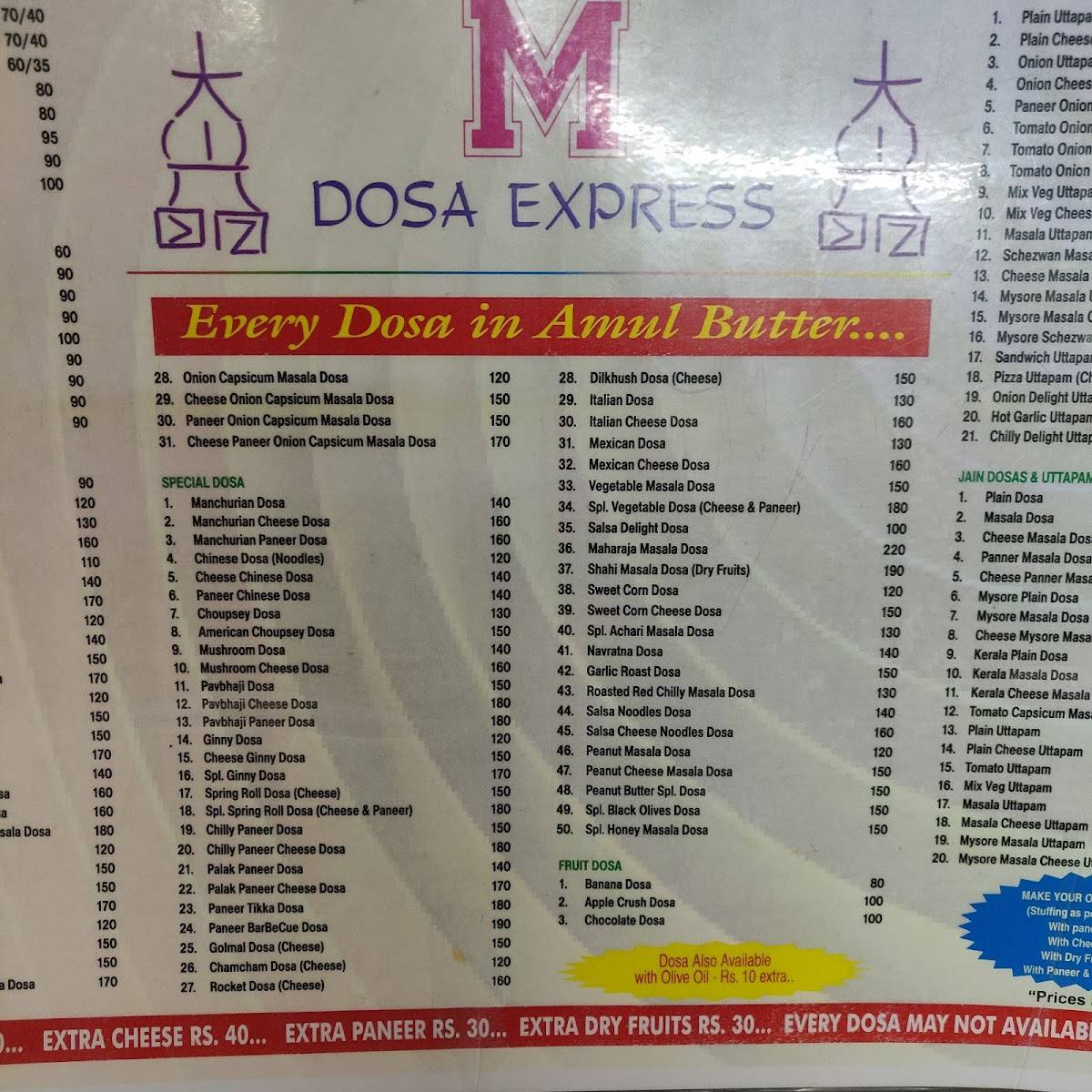 Menu at Dosa Fusion 131 Variety Of Dosa, New Delhi