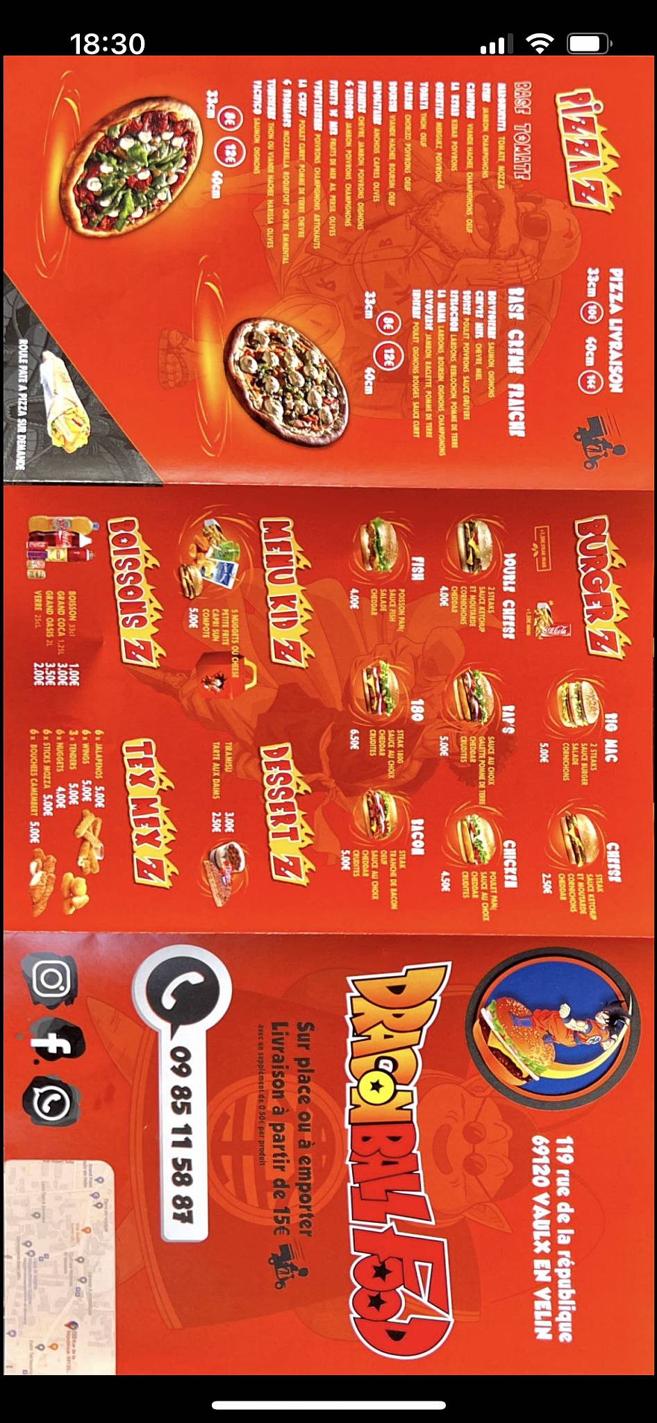 Menu au Dragon Ball Food restaurant, Vaulx-en-Velin