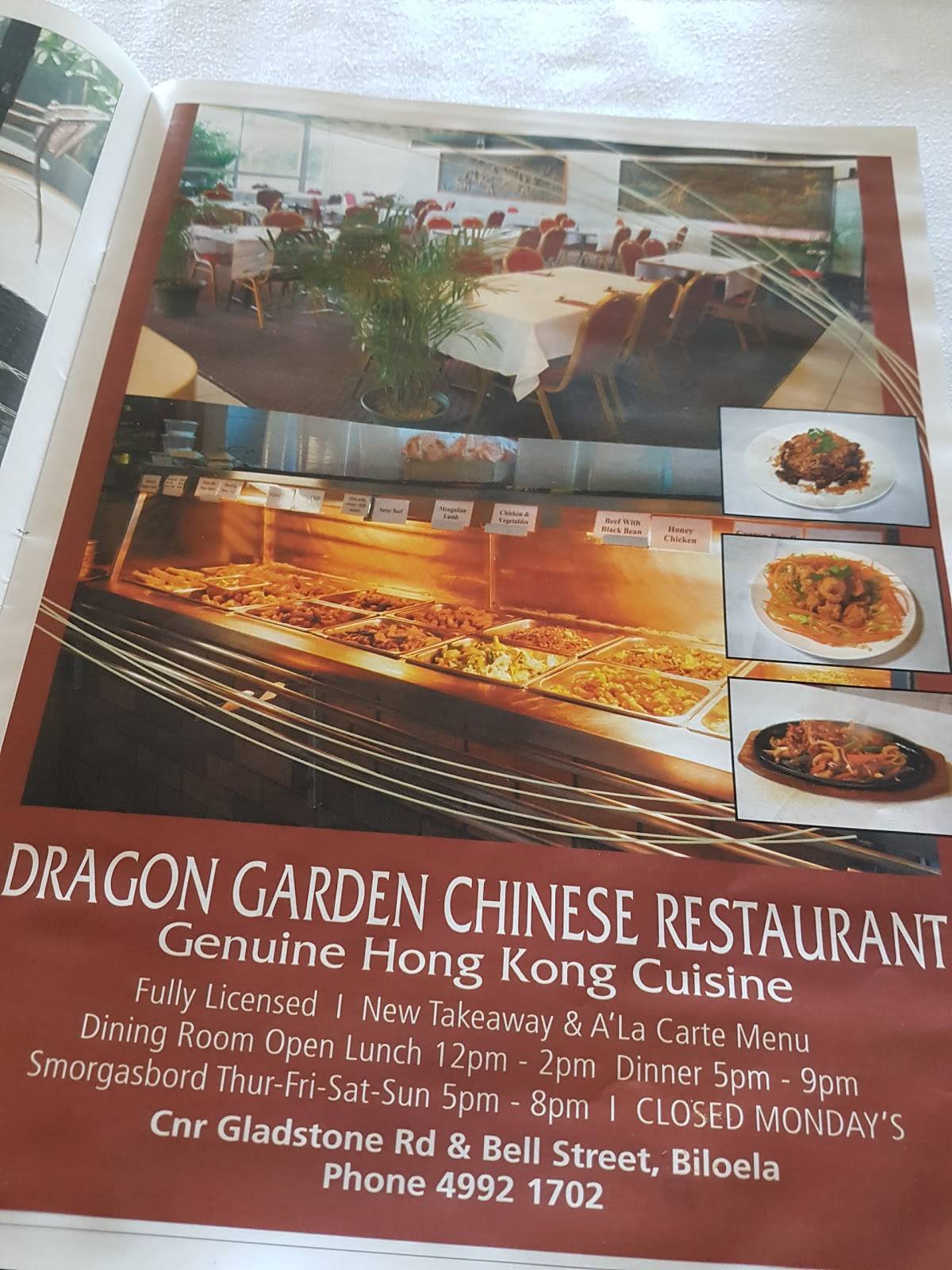 Menu at Dragon Garden Chinese Restaurant, Biloela