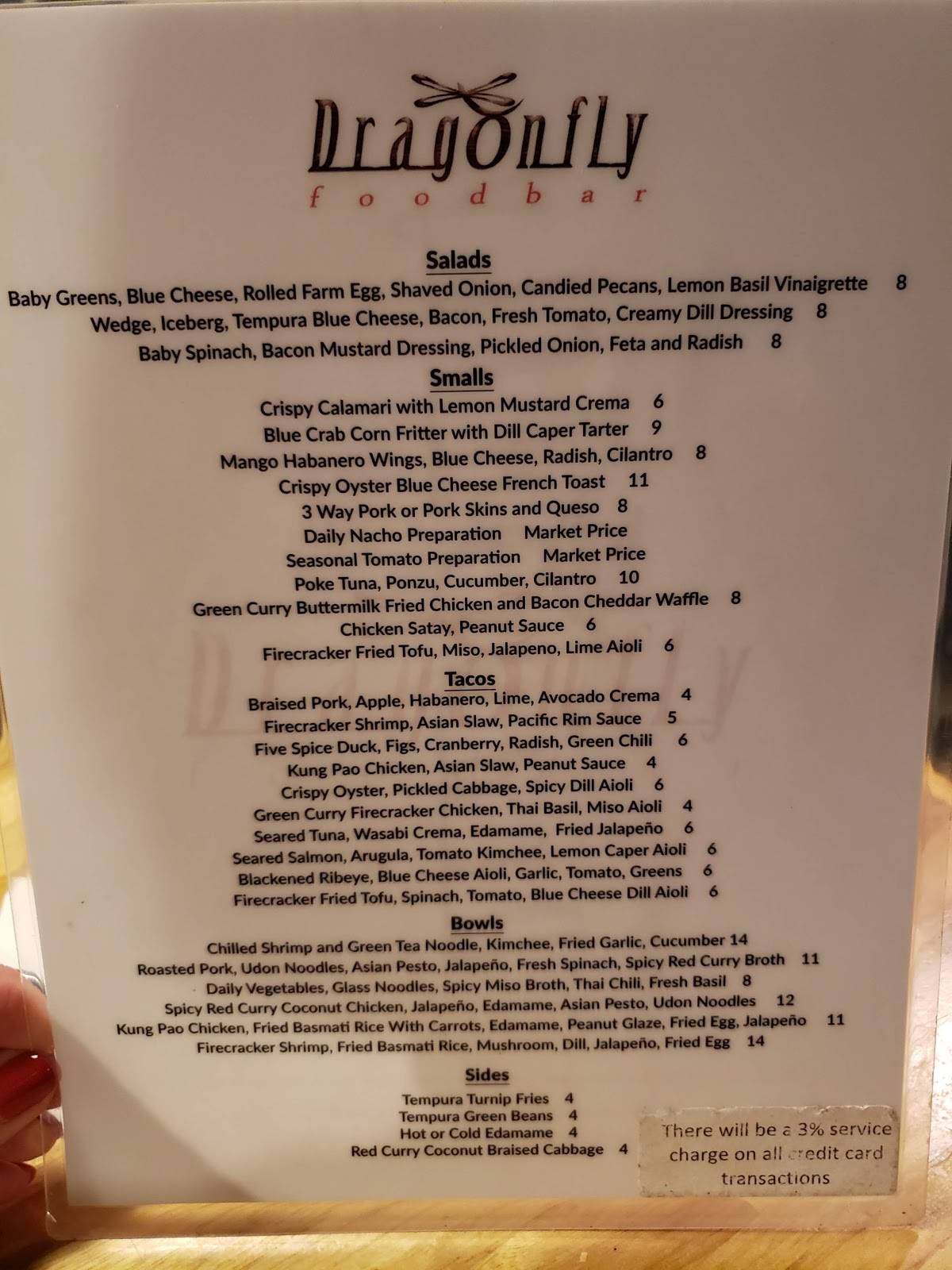 Menu at Dragonfly Food Bar, Fairhope