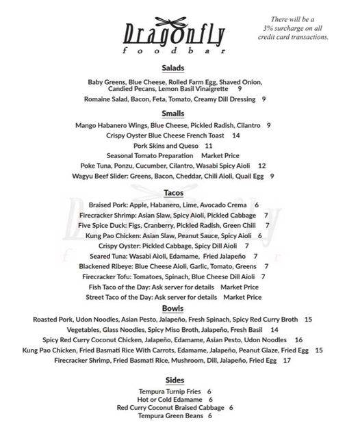 Menu at Dragonfly Food Bar, Fairhope