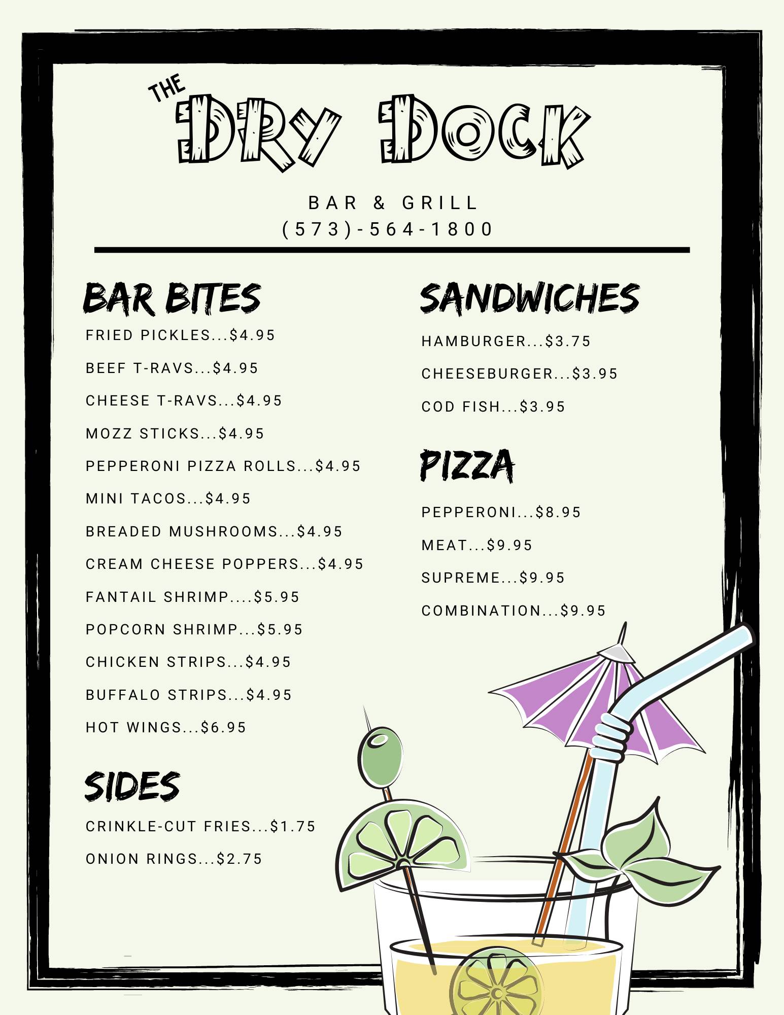Menu at Dry Dock Bar & Grill, Montgomery City
